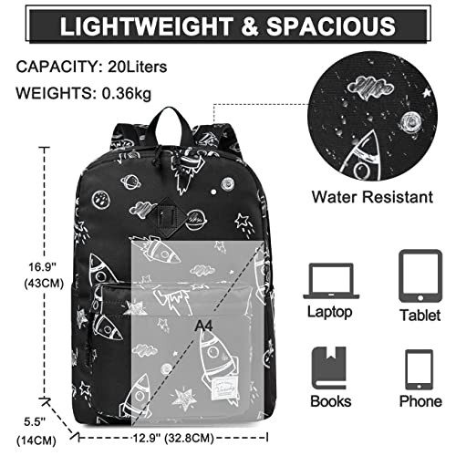 VASCHY Backpack for School, Lightweight Water Resistant Bookbag Casual Daypack for Man/Boys Rockets