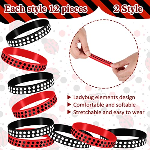 Civaner 24 Pieces Ladybug Party Decoration Favor Ladybug Silicone Bracelets Ladybug Silicone Wristbands Ladybug Themed Bracelet Wristband