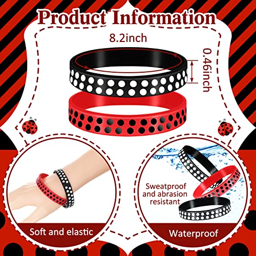 Civaner 24 Pieces Ladybug Party Decoration Favor Ladybug Silicone Bracelets Ladybug Silicone Wristbands Ladybug Themed Bracelet Wristband