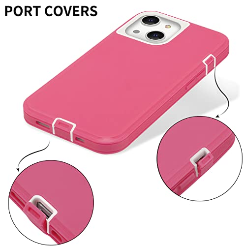 MAXCURY Designed for iPhone 13 Case para, Pink Shockproof Protective Phone Cases for Women, Drop Protection Heavy Duty Lightweight 2 in 1 Dual Layer Cover for Girls 6.1 Inch (Hot Pink/White)