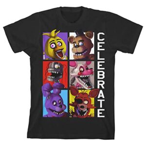 five nights at freddy's celebrate boy's black t-shirt-xs