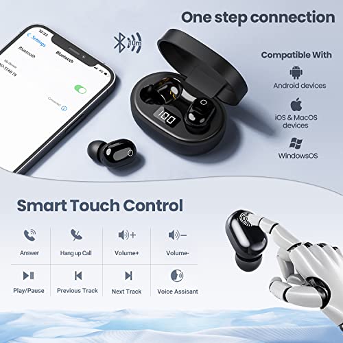 KO-STAR True Wireless Earbuds, 5.1 Bluetooth Earbuds, Mini in-Ear Earbuds with Mic, LED Display, HiFi Stereo, 20Hs Playtime Bluetooth Headphones with Charging Case for Sports/Work/Travel-Black T8