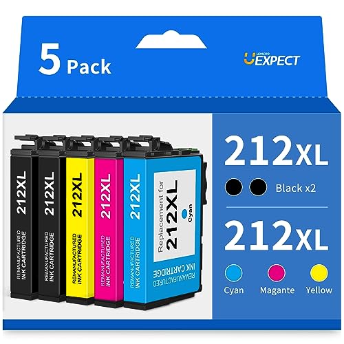 212 XL 212XL Ink Cartridges for Epson Printer Remanufactured Replacement for Epson 212 212XL Ink Combo Pack Work with Workforce WF-2850 WF-2830 Expression Home XP-4100 XP-4105 (5-Pack)