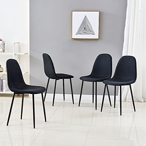 IDS Home Dining Chairs Set of 4, Mid Century Modern Fabric Side Chairs, Upholstered Armless Curved Back with Metal Legs, Chic Kitchen Decor/Living Room Furniture Accent (Black)