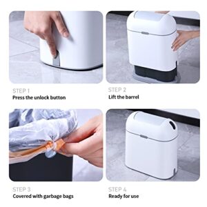 ELPHECO Motion Sensor Bathroom Trash Can, 2.5 Gallon Waterproof Trash Bin with Butterfly lid, Bathroom Waste Basket Garbage Bin for Bedroom Kitchen and Office use, White with Grey Button