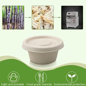 Vmiapxo 60 Sets 2oz Natural Bagasse Fiber Condiment Cups with Lids, Compostable Sauce Condiment Containers Disposable Paper Dishes Serving Sample Cups for Snack Tasting Charcuterie