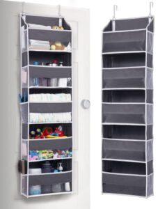 ulg 1 pack over door organizer with 5 large pockets 10 mesh side pockets, 44 lbs weight capacity hanging storage organizer with clear window kids toys, shoes, diapers, dark grey, 5 layers