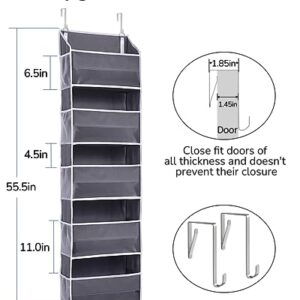 ULG 1 Pack Over Door Organizer with 5 Large Pockets 10 Mesh Side Pockets, 44 lbs Weight Capacity Hanging Storage Organizer with Clear Window Kids Toys, Shoes, Diapers, Dark Grey, 5 Layers