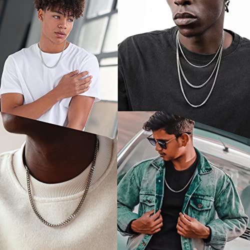 Reoxvo Mens Chain Necklace for Men Silver Cuban Curb Link Chains for Men 5mm Silver Chain Necklaces Jewelry for Men Boyfriends Gifts 20 inch