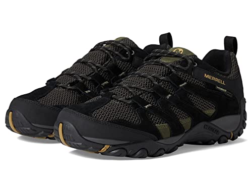 Merrell Men's ALVERSTONE WP Hiking Shoe, Black/Olive, 10.5