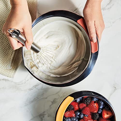 Ayesha Curry Kitchenware Pantryware Stainless Steel Nesting Mixing Bowls Set, 3 Piece, Silver with Color Accent Handles