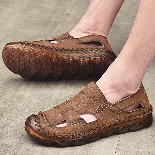 DZUJY Mens Closed Toe Leather Sandals For Men Breathable Summer Shoes Fisherman Men's Slippers Flip Flops Brown Big Size 11.5 Outdoor Casual Shoe Man Beach Sport Hiking Work Male