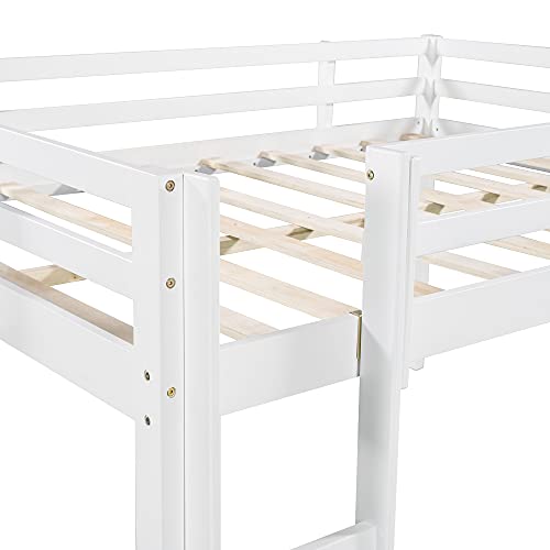 Harper & Bright Designs Full Loft Bed with Slide, Wood Low Loft Bed with Chalkboard, Ladder, Guardrail, Kids Loft Bed Frame for Boys & Girls (Full, White)