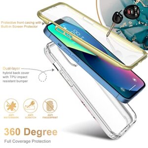 Esdot for iPhone 13 Case with Built-in Screen Protector,Military Grade Rugged Cover with Fashionable Designs for Women Girls,Protective Phone Case 6.1" Turquoise Pink Marble