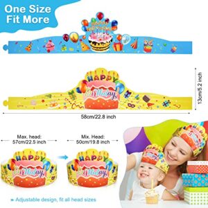 30 Packs Birthday Crowns Party Hats Colorful Birthday Hats and 32 Pcs Happy Birthday Rubber Bracelets Colored Silicone Stretch Wristbands for Kids Family Birthday Classroom School VBS Party Supplies