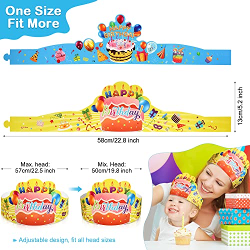 30 Packs Birthday Crowns Party Hats Colorful Birthday Hats and 32 Pcs Happy Birthday Rubber Bracelets Colored Silicone Stretch Wristbands for Kids Family Birthday Classroom School VBS Party Supplies