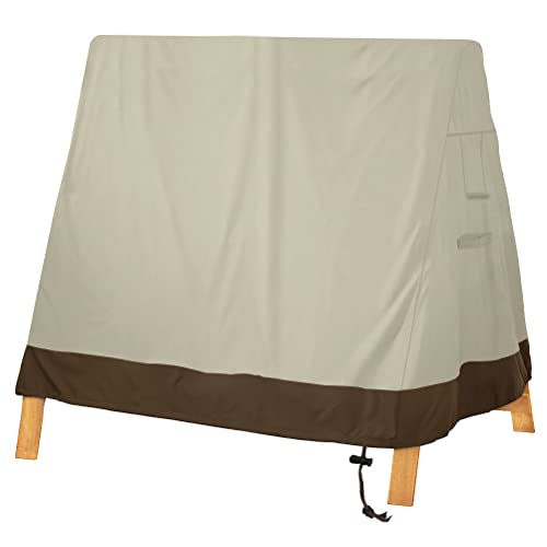 Patio Swing Chair Cover A-Frame 72x67x55 inches UV Resistant Outdoor Swing Cover Waterproof Dust Proof Weather Protector Patio Furniture Coves for Garden Furniture (Beige & Coffee)