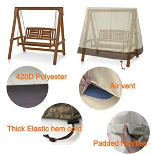 Patio Swing Chair Cover A-Frame 72x67x55 inches UV Resistant Outdoor Swing Cover Waterproof Dust Proof Weather Protector Patio Furniture Coves for Garden Furniture (Beige & Coffee)