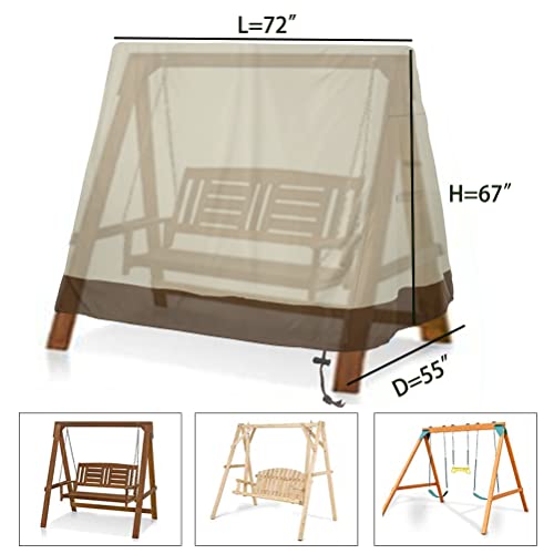 Patio Swing Chair Cover A-Frame 72x67x55 inches UV Resistant Outdoor Swing Cover Waterproof Dust Proof Weather Protector Patio Furniture Coves for Garden Furniture (Beige & Coffee)