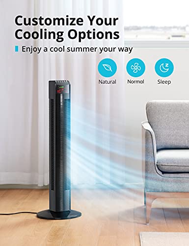 Tower Fan, 36”Oscillating Bladeless Fans with Remote, Quiet Cooling, 3 Modes, Multiple Speed Settings,12H Timer, LED Display with Auto Off,Black Portable Floor Fan for Bedroom Living Rooms Office