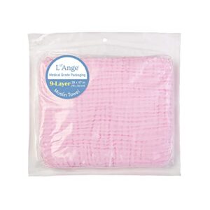 l'ange baby-bath towel-9 layer, 28 x 47 inches, pink, cotton muslin nap time blanket for toddlers, kids & home, soft, ultra absorbent, suitable for delicate skin, medical grade packaging