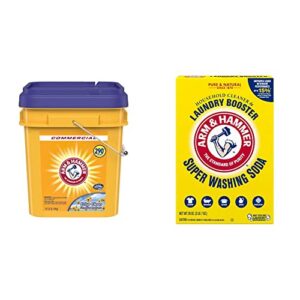 arm & hammer 33200-01001 powder laundry detergent, crisp clean, 18lb pail & super washing soda detergent booster & household cleaner, 55oz.