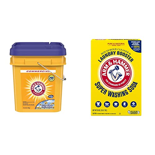 Arm & Hammer 33200-01001 Powder Laundry Detergent, Crisp Clean, 18lb Pail & Super Washing Soda Detergent Booster & Household Cleaner, 55oz.