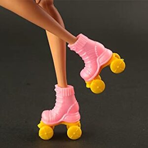 CJGILL 5 Pair / lot Pink Roller Skates Shoes for Barbie Doll Fashion Short Boots (Color: A01)