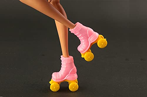 CJGILL 5 Pair / lot Pink Roller Skates Shoes for Barbie Doll Fashion Short Boots (Color: A01)