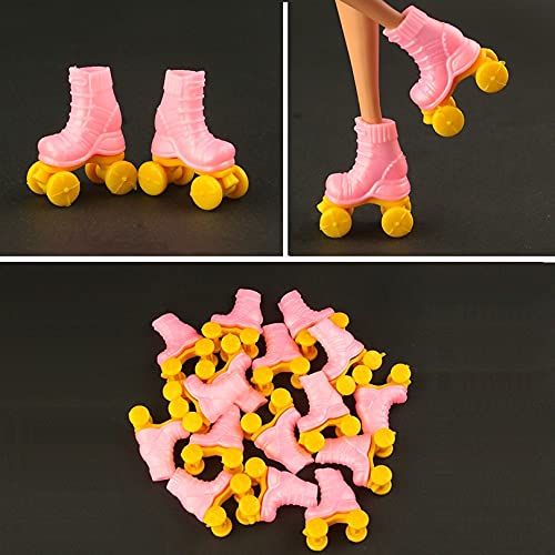 CJGILL 5 Pair / lot Pink Roller Skates Shoes for Barbie Doll Fashion Short Boots (Color: A01)