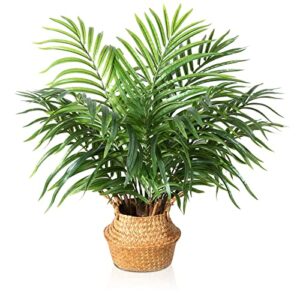 mosade artificial palm tree 28" fake potted areca palm plant with handmade seagrass basket, perfect faux tree home décor for indoor outdoor office porch balcony bedroom bathroom gift