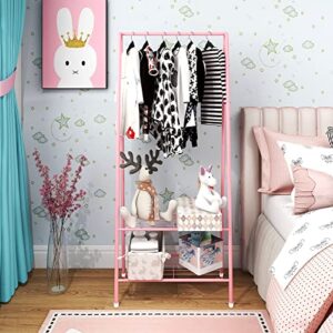 jecpuo clothes rack with shelves heavy duty metal garment rack for bedroom clothing rack (pink)