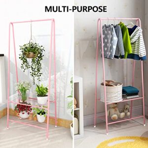 Jecpuo Clothes Rack with Shelves Heavy Duty Metal Garment Rack for bedroom clothing rack (Pink)