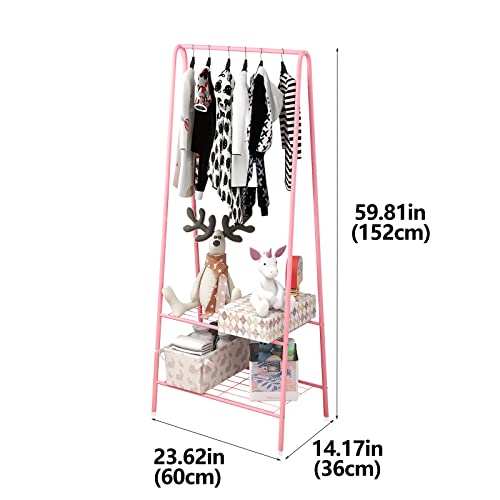 Jecpuo Clothes Rack with Shelves Heavy Duty Metal Garment Rack for bedroom clothing rack (Pink)