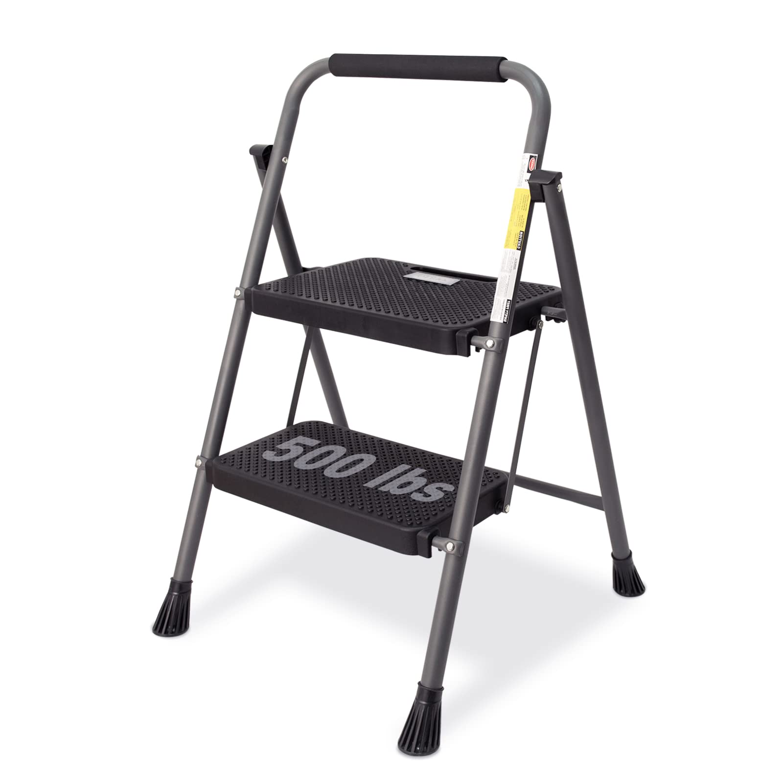 2 Step Ladder, GOLYTON 2 Lightweight Folding Step Stool with Wide Anti-Slip Pedal and Comfort Handgrip, Lightweight 500 lbs Portable Steel Ladder Multi-Use Household and Office, Grey