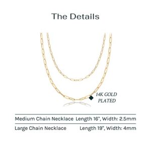 PAVOI Womens 14K Gold Plated Yellow Gold Layered Paperclip Necklace, Double Linked Paper Clip Design