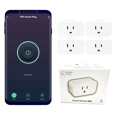 Smarter Living - WiFi Smart Plug (4-Pack), Reliable WiFi, Supports 15A 1800 Watts, Small Size, No Hub Required, Compatible with Alexa, Google Home, Voice Control, Smart Life and Tuya App