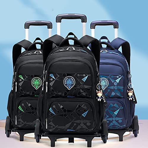 Boys Geometric-Print Rolling Backpack Kids Luggage School Bag Trolley Bookbag Rucksack with Wheels