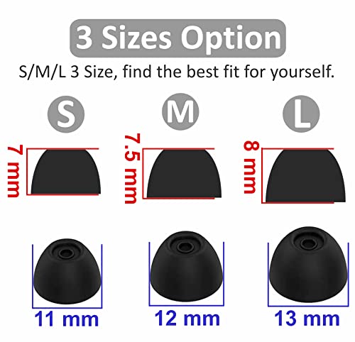 6 Pairs Silicone Galaxy Buds 2 Ear Tips Earbuds, S/M/L 3 Size Soft Rubber Flexible Eartips Buds Wing Tips Fit in Case Compatible with Samsung Galaxy Buds 2 / Galaxy Buds Plus - Black