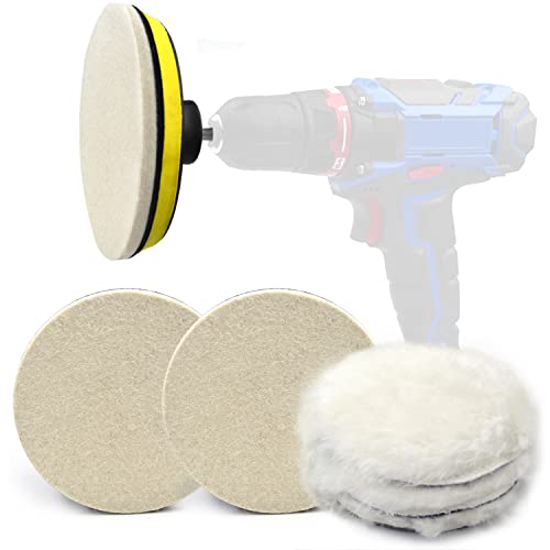 6 Inch Buffing Wool Pads 8PCS Kit, Felt Polishing Pad Buffing Wheel for Drill Woolen Wax Pad and 5/8''-11 Thread Hook & Loop Backer Plate with Drill Adapter for Car Boat Polish, Waxing, Sealing, Glaze