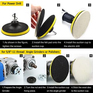 6 Inch Buffing Wool Pads 8PCS Kit, Felt Polishing Pad Buffing Wheel for Drill Woolen Wax Pad and 5/8''-11 Thread Hook & Loop Backer Plate with Drill Adapter for Car Boat Polish, Waxing, Sealing, Glaze