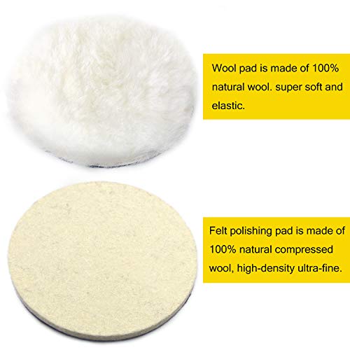 6 Inch Buffing Wool Pads 8PCS Kit, Felt Polishing Pad Buffing Wheel for Drill Woolen Wax Pad and 5/8''-11 Thread Hook & Loop Backer Plate with Drill Adapter for Car Boat Polish, Waxing, Sealing, Glaze