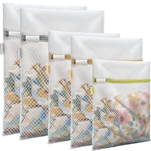 amazon brand - pinzon delicates mesh laundry bags, washing machine wash bags, reusable and durable mesh wash bags for delicates blouse, hosiery, underwear, bra, lingerie baby clothes - 5 set(2l+2m+s)