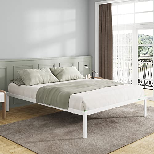 Novilla California King Bed Frame, 14 Inch Metal Bed Frame with Storage,Cal King Bed Frame No Box Spring Needed, Wooden Slats Support, Heavy Duty, Easy Assembly, White