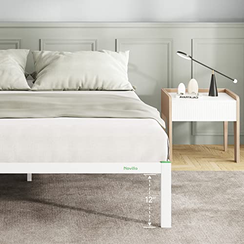 Novilla California King Bed Frame, 14 Inch Metal Bed Frame with Storage,Cal King Bed Frame No Box Spring Needed, Wooden Slats Support, Heavy Duty, Easy Assembly, White