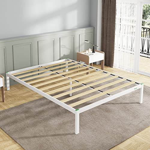 Novilla California King Bed Frame, 14 Inch Metal Bed Frame with Storage,Cal King Bed Frame No Box Spring Needed, Wooden Slats Support, Heavy Duty, Easy Assembly, White