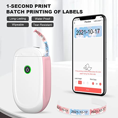 MARKLIFE P11 Label Maker Machine with Tape,Mini Thermal Wireless Inkless Sticker Printer Machine for Home Kitchen Office Organization.(1 Printer+1 Tape, Pink)