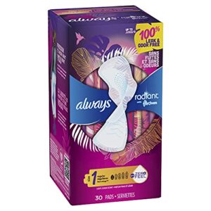 Always Radiant Pads, Size 1, Regular Absorbency, Scented, 30 Count (Pack of 2)