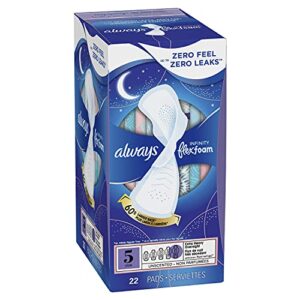 Always Infinity FlexFoam Pads for Women, Size 5, Extra Heavy Overnight Absorbency, Unscented, 22 Count (Pack of 2)