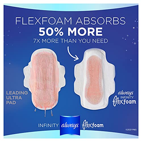 Always Infinity FlexFoam Pads for Women, Size 5, Extra Heavy Overnight Absorbency, Unscented, 22 Count (Pack of 2)